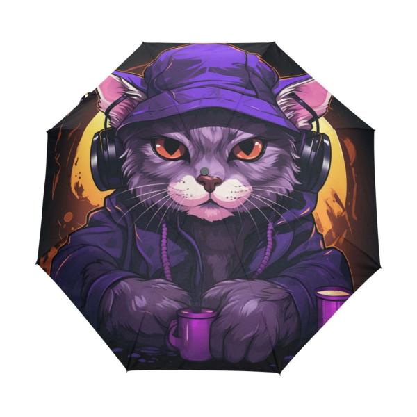 商品名:  KAAVIYO Purple Cat Cartoon Art Umbrella Windproof Automatic Foldable Umbrells Auto Open Close for Men Women Kidsブラ...