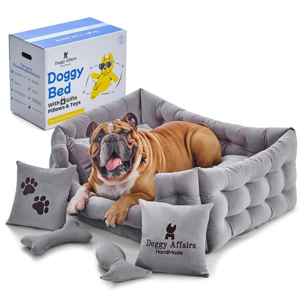 商品名:  5-in-1 Calming Premium Dog Bed Set | Elevated Royal Dutch Velvet Couch for Dog and Cat ? 2 Cushions, 2 Toys, Machi...