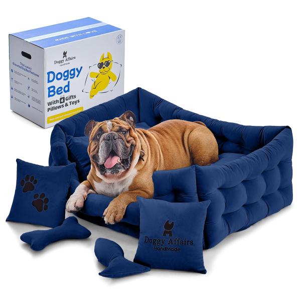 商品名:  5-in-1 Calming Premium Dog Bed Set | Elevated Royal Dutch Velvet Couch for Dog and Cat ? 2 Cushions, 2 Toys, Machi...
