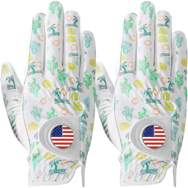 商品名:  Golf Gloves Men Right Handed Golfer Left Hand Leather Stylish Value 2 Pack, with 2 USA Flag Ball Marker, Breathabl...