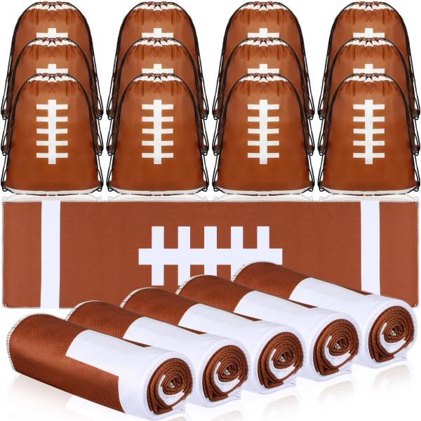 商品名: Hahafelt フットボールギフト24枚パック フットボール巾着バッグ フットボール冷却タオル12枚 フットボール巾着バックパック フットボールパーティー記念品 キッズティーンスポーツチームギフト Hahafelt 24 Pac...