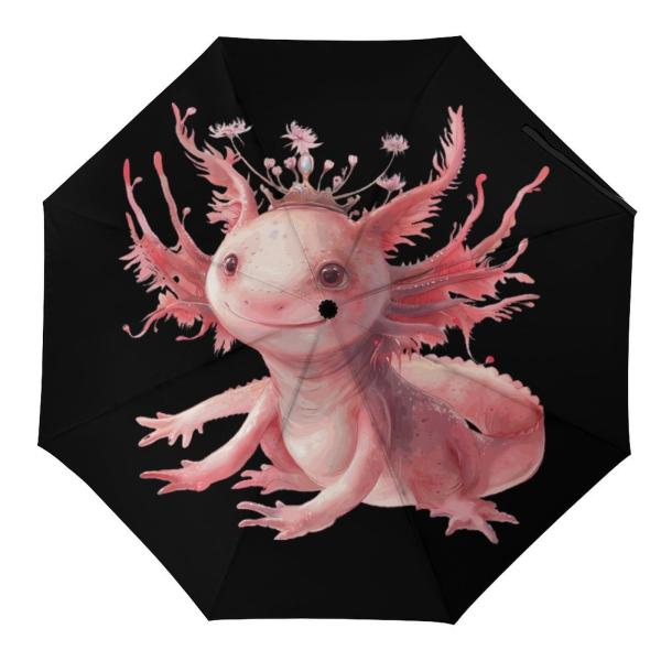 商品名:  Cute Axolotl with Crown Portable Three-fold Travel Umbrella Manual/Automatic with UV Protection for Rain Sunブランド: ...
