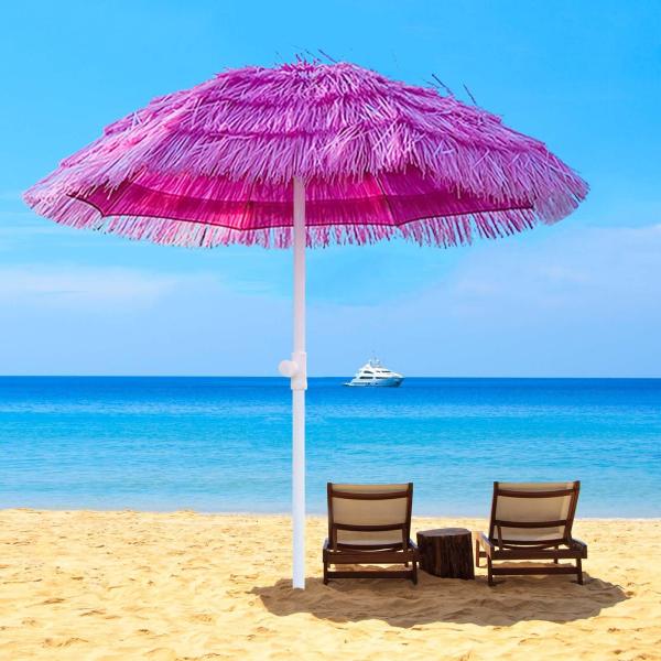 商品名:  6.5ft Thatched Patio Umbrella Tilt Pink Umbrella Outdoor Portable Beach Umbrellas Hawaiian Parasol Umbrella UV Pro...