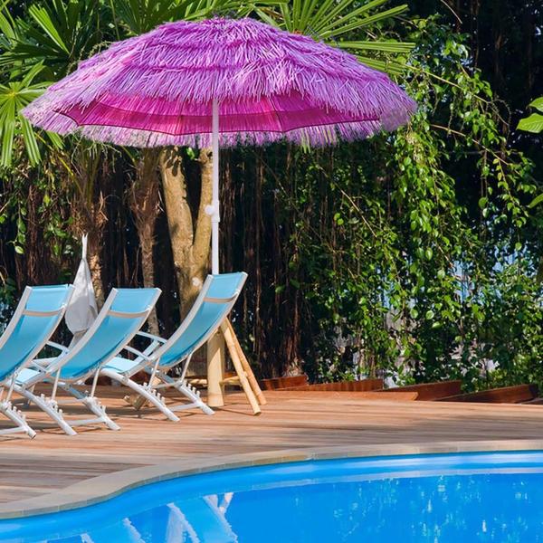 商品名:  6.5' Hawaiian Tiki Umbrella Pink Thatched Pool Patio Beach Umbrella Portable Outdoor Table Umbrella with Adjustabl...