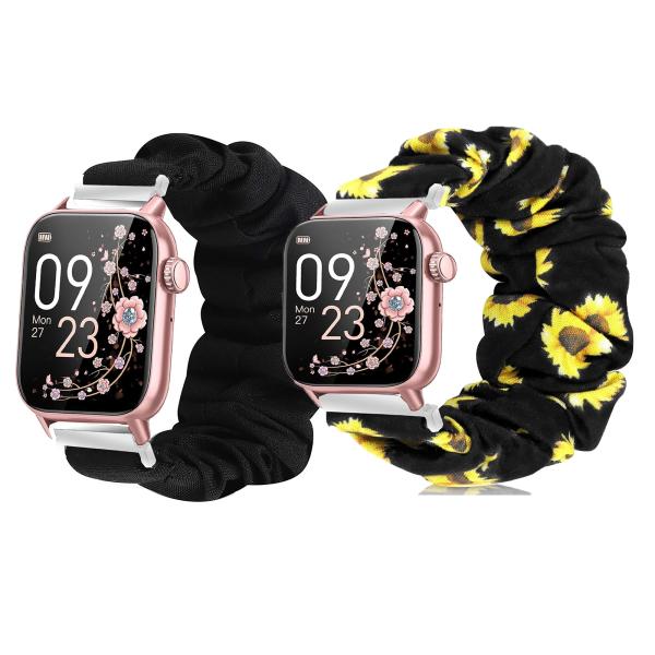 商品名: Lamshaw (ラムショー) AKUMAKAスマートウォッチバンド 22mm 生地 伸縮シュシュ ゴム時計バンド レディース かわいい交換用ストラップ AKUMAKA G39、T90、209DKスマートウォッチに対応, 2点パッ...