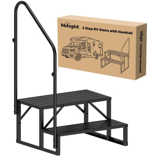 商品名: Nilight RVステップ 手すり付き 2ステップ ホットタブステップ 屋外 RV階段 ステップ ポータブル モバイル モーター ホーム階段 キャンピングカー トラベル トレーラー ドック エントリー ステップ 第5輪 RVポー...