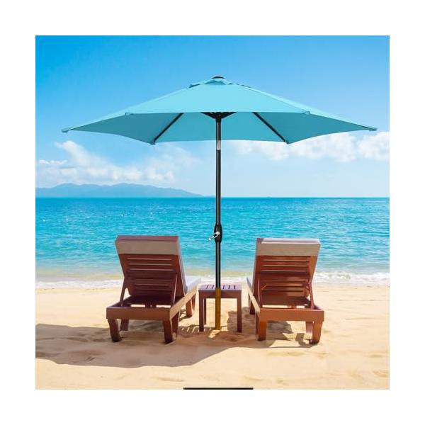 商品名: GDY 9フィート パティオ傘 屋外 マーケット傘 プッシュボタン傾斜とクランク付き 庭、芝生、デッキ、裏庭、プール用 (ブルー) GDY 9FT Patio Umbrella Outdoor,Market Umbrella wi...