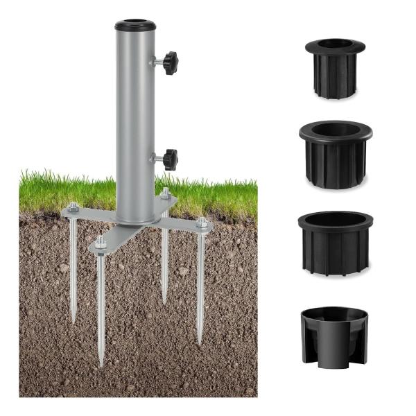 商品名: SLIIMU 取り外し可能なイングラウンドアンブレラスタンドアンカー 4スパイク付き、メタルグラスアンブレラグラウンドステーク、屋外地上パラソルベースマウント、ビーチ、砂、庭、芝生用メタルパティオ傘スタンドホルダー (シルバー) ...