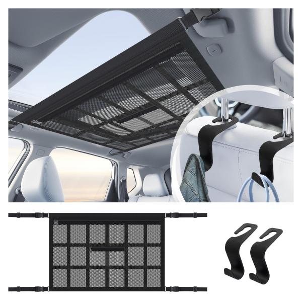 商品名: アップグレードカー天井カーゴネット SUV用 ポケット付き 調節可能 35.43インチ x 25.6インチ カーネットポケット 車の収納屋根用 ユニバーサルカーインテリアアクセサリー オーバーヘッドカーゴ収納 SUV用 Upgra...