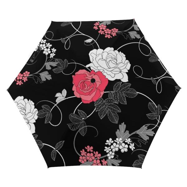 商品名:  Black Floral Pattern Travel Umbrella 5 Folds Manual Open Close Umbrellas Portable Windproof Anti-UV Umbrellasブランド:...