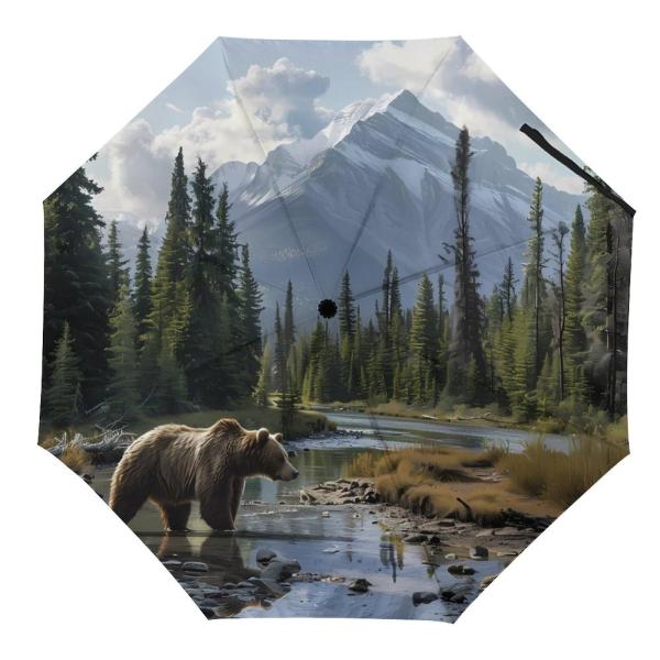 商品名:  Big Brown Bear Rizzly The Mountains Travel Umbrella Portable Windproof Folding Umbrella for Rain Auto Open Close A...