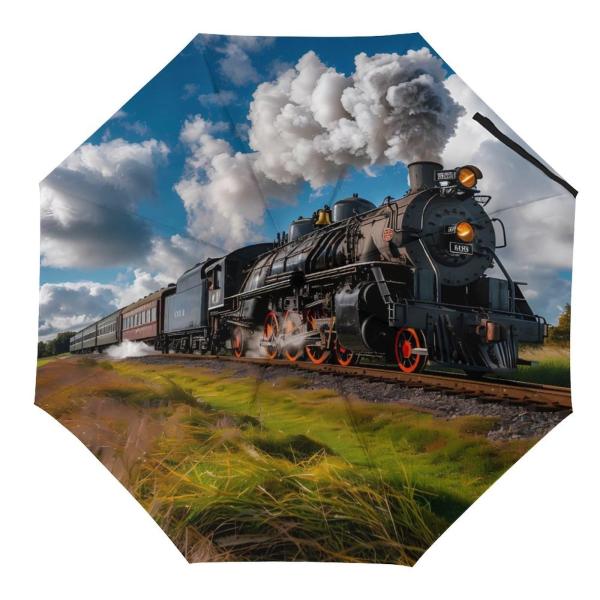 商品名:  Vintage Steam Engine Locomotive Train Travel Umbrella Portable Windproof Folding Umbrella for Rain Auto Open Close...