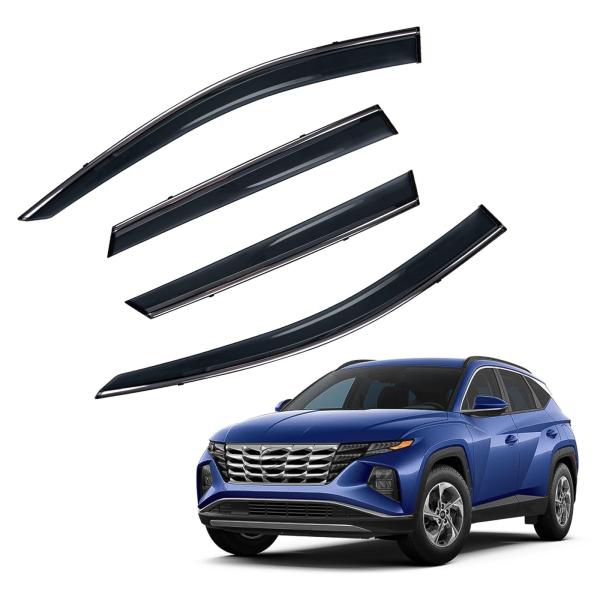 商品名:  PLDDE Set of 4 Smoke Tint with Chrome Trim Window Visors Compatible with 2022-2024 Hyundai Tucson, Sun Rain Guard ...