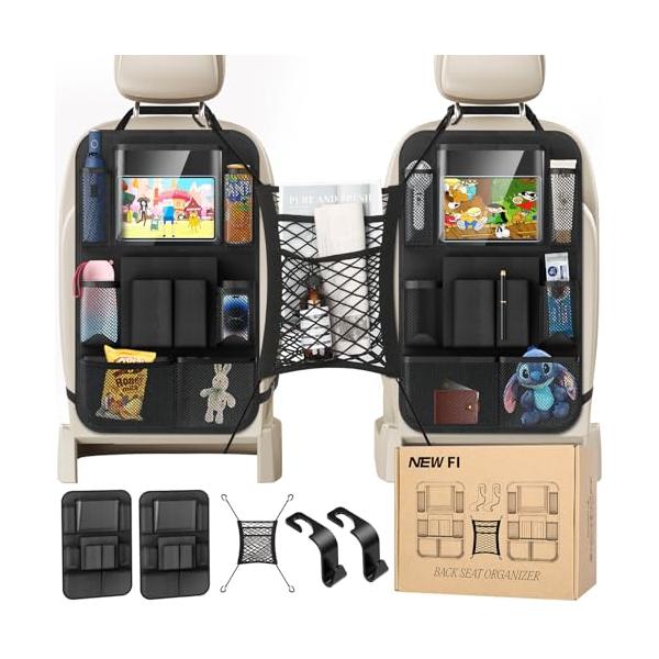 商品名: Fiバックシートカーオーガナイザー(20個の収納ポケット)、無料のシートネット1つとヘッドレストフック2つ、タッチスクリーンタブレットホルダー、子供やペットを安全に運転するための仕切り付き。 New Fi Backseat Car...