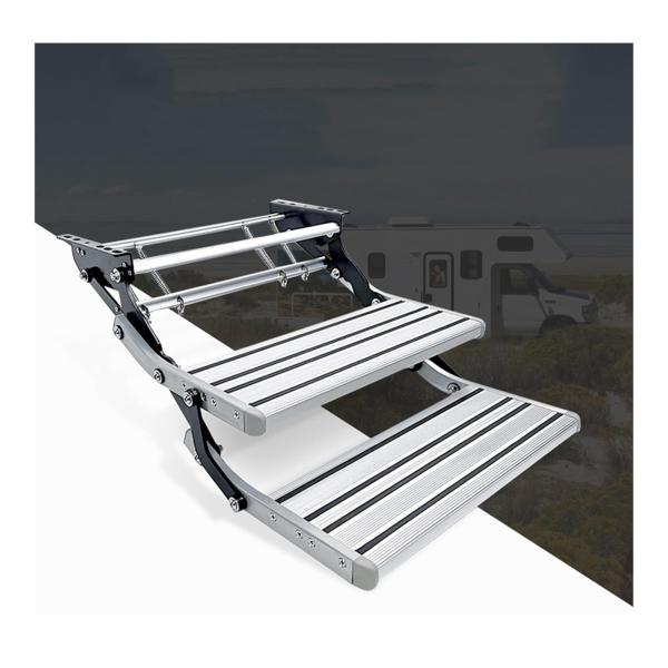 商品名:  Camper Steps,RV Steps Double Manual Foldable Drop Down Steps,One-Hand Expand Aluminum Rv Entry Steps,No Slip Surfa...