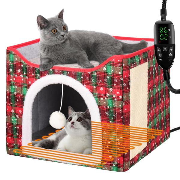 商品名:  Heated Cat Bed for Indoor Cats, Foldable Cat House with Removable Heating Pad for Cats Small Dog Covered Cat Bed C...