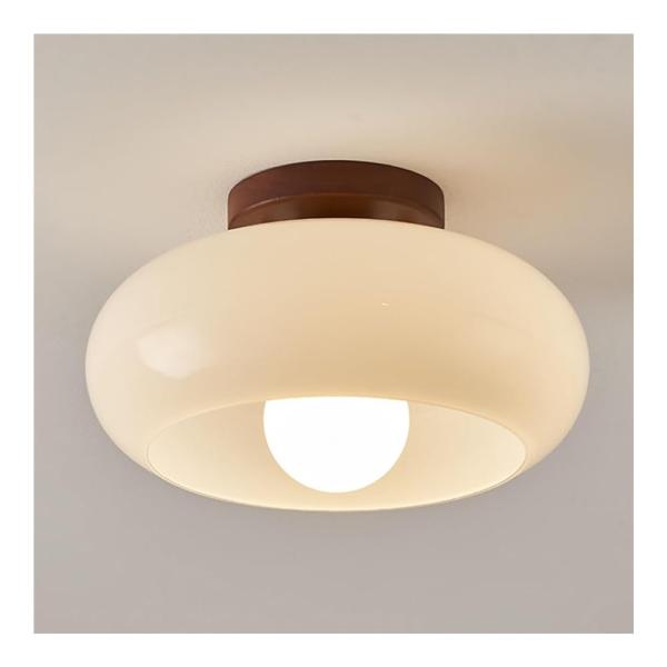 商品名:  GLigEt Round Wooden Base Glass Shade Semi Flush Mount Ceiling Lighting Modern Ceiling Light Fixture Metal Ceiling ...