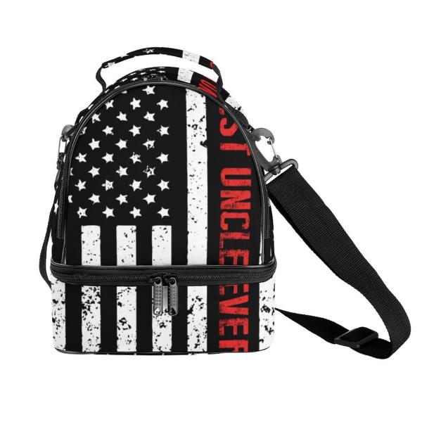 商品名: Best Uncle Ever Red Line アメリカ国旗 断熱ランチバッグ ダブルデッカー ランチボックス クーラー 再利用可能 弁当箱 トート Best Uncle Ever Red Line U.S. Flag Insu...