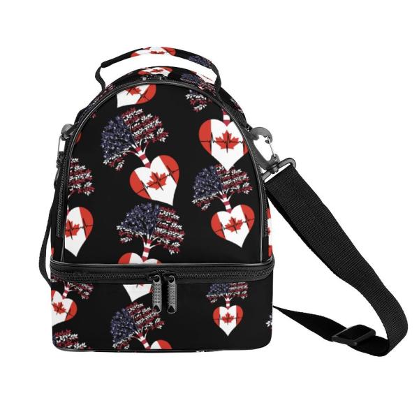 商品名: Canada US Root Heartbeat 断熱ランチバッグ ダブルデッカー ランチボックス クーラー 再利用可能 弁当箱 トート Canada US Root Heartbeat Insulated Lunch Bag D...