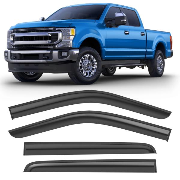 商品名:  Shatterproof Taped-On Window Deflectors for 2017-2025 Ford F250 to F550 Super Duty Crew Cab, Rain Guards, Window V...