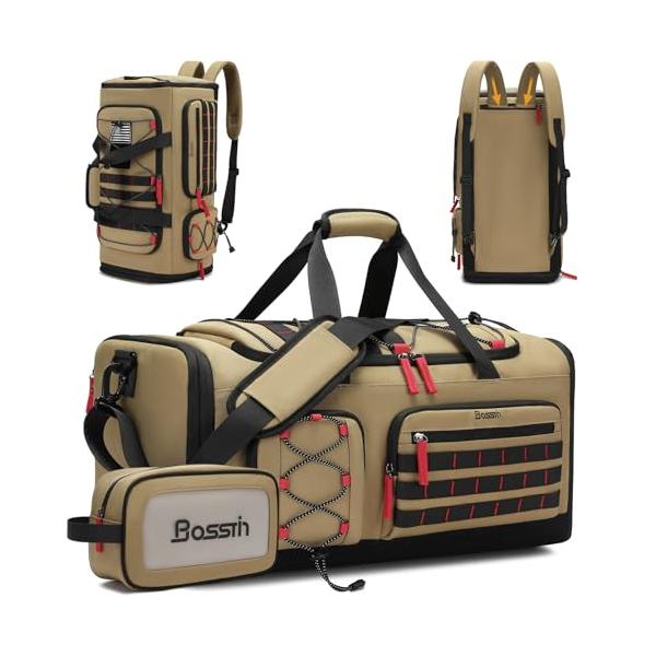 商品名: Bosstin (ボスティン) ジムバッグ 男女兼用 45L 旅行用ダッフルスポーツダッフルバッグ ジムウィークエンダー オーバーナイトバックパック シューズコンパートメント付き, カーキ, 2XL, 拡張可能なトラベルダッフルバ...