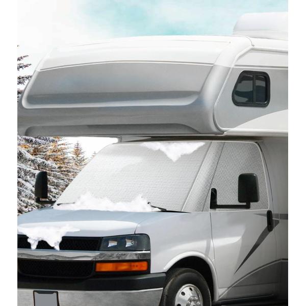商品名: VANNCAMP フロントガラスカバー 2001-2020 シボレーモーターホーム対応 厚手のオックスフォードサンシェードカバー 氷と雪用の外装フロントガラスカバー グレー ミラーカットアウト付き VANNCAMP Oxford ...
