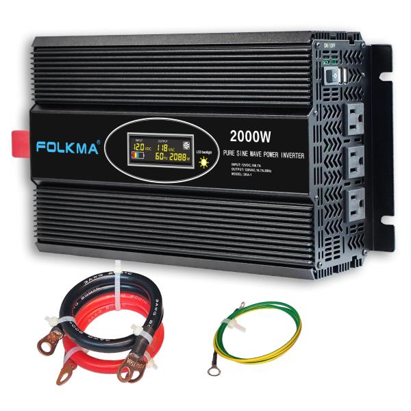 商品名:  Folkma 2000W Pure Sine Wave Inverter 12V DC to 120V AC Converter for Home,RV, Truck, Off-Grid Solar Power Inverter...