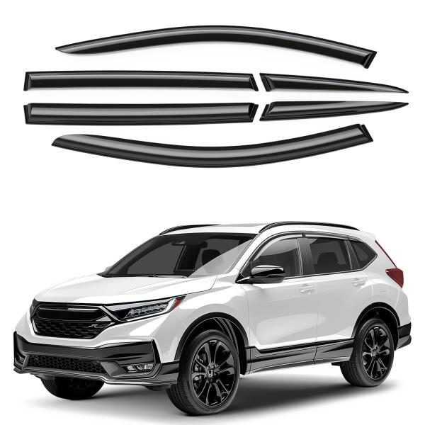 商品名: GrandWheel Co スモーク着色テープオンサイドウィンドウベントバイザー デフレクター レインガード ホンダ CR-V (CRV) 2017-2022 対応 - 6個 GW0784 Window Deflectors Sm...