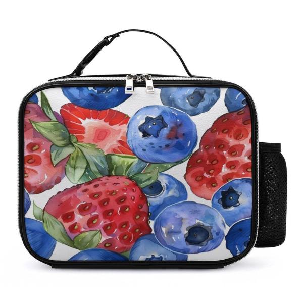 商品名:  Blueberry and Red Stawberry Print Lunch Bag Insulated Cooler Tote Bag Leakproof Bento Box for Travel Picnic Office...