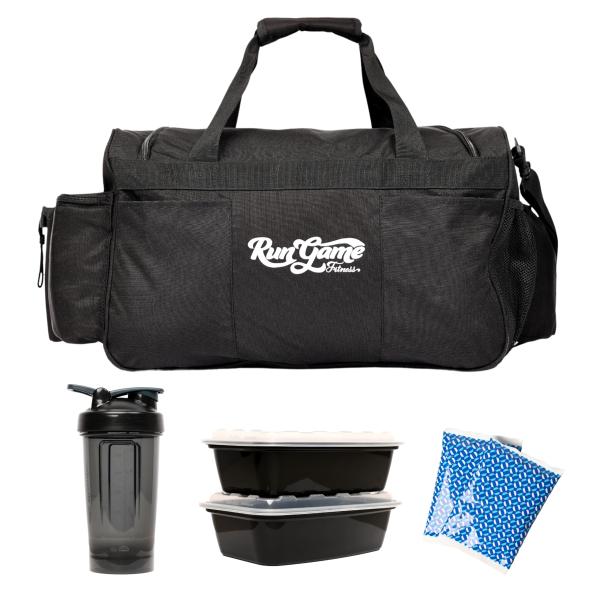 商品名: Run Game Fitness 食事準備バッグ ジェルパック2個、食事準備容器、シェーカーボトル1個付き - 断熱コンパートメント、靴収納、メッシュポケット - ジムや旅行に最適, ブラック, M Run Game Fitnes...