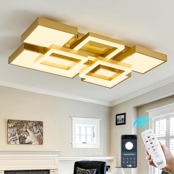 商品名:  hesoge Modern Dimmable Led Ceiling Light with Remote Control 28.34" Large Flush Mount Ceiling Light Fixture Gold C...