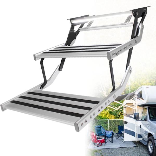 商品名:  RV Step Camper Stair Folding Manual Double Drop Down Steps 440Lbs Capacity, Non-Slip Steps for Safe Entry and Exit...