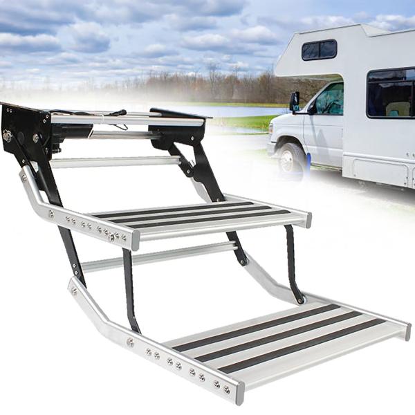 商品名:  RV Steps Adjustable Folding Manual/Electric 1-Step/2-Step Down Steps Camper Folding Easy to Install, RV, Trailer, ...