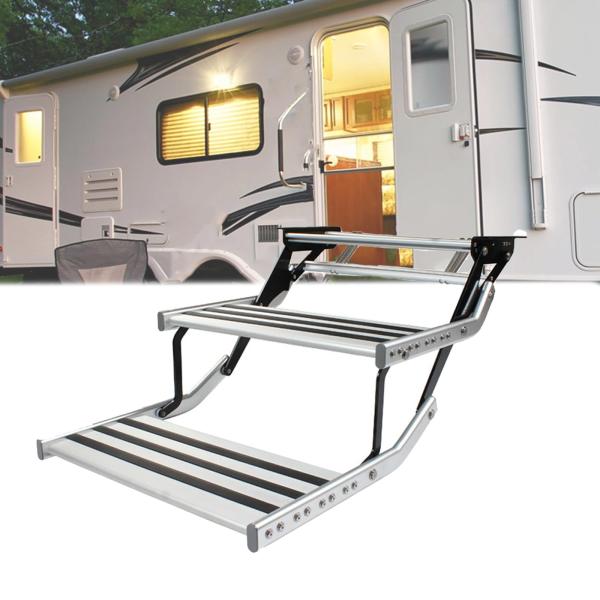 商品名:  Kindevieft RV Camper Steps Drop Down Steps One-Hand Expand or Collapse Manual RV Stairs Folding Stable Ladders wit...