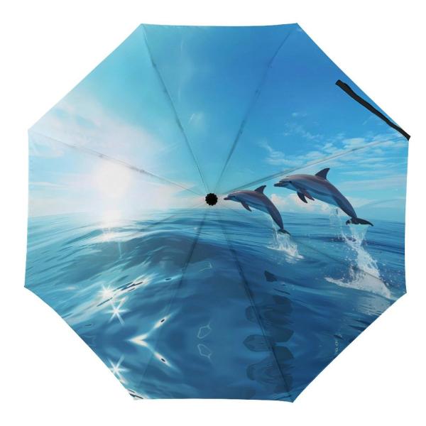 商品名:  Dolphins Ocean Blue Sky Travel Umbrella for Rain Windproof UV Protection 3 Fold Umbrellas Portable to Backpack Car...