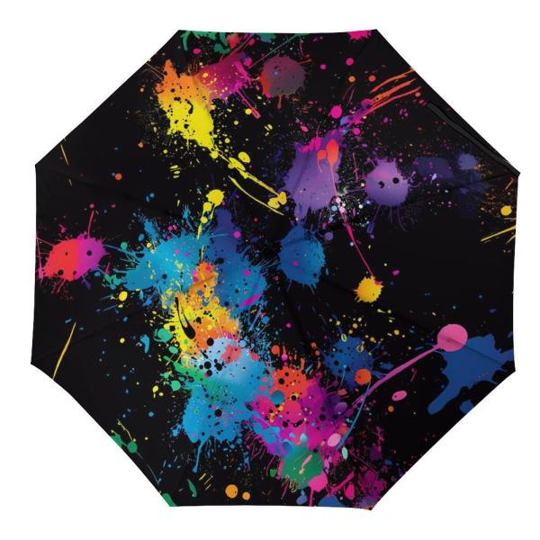 商品名:  Splash Art Splatter Colours Printed 3 Folds Auto Umbrella Windproof Travel Umbrellas Portable for Outdoor Sun&amp;...