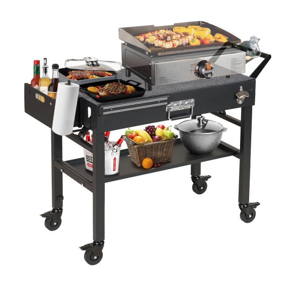 商品名: 17/22インチブラックストーングリドルスタンド用アニュアルカート、車輪付きポータブルアウトドアテーブル、忍者グリル用折りたたみカート、3136インチ Annualing Cart for 17/22in Blackstone G...