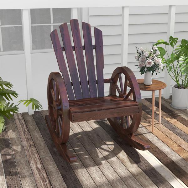 商品名:  Kinsuite Wooden Rocking Chair - Patio Chairs with Slatted Back Wagon Wheel Armrests, Rocker Chair for Terrace Outd...