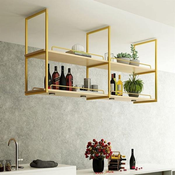 商品名:  Hanging Wine Glass Rack Ceiling Shelf Rustic Wood Storage Shelf - Modern Floating Shelves with Brackets for Wine S...