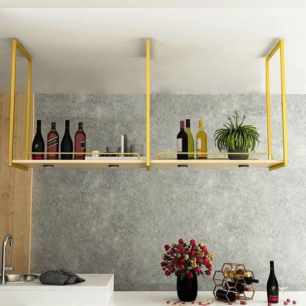 商品名:  Hanging Wine Glass Rack Ceiling Shelf Rustic Wood Storage Shelf - Modern Floating Shelves with Brackets for Wine S...