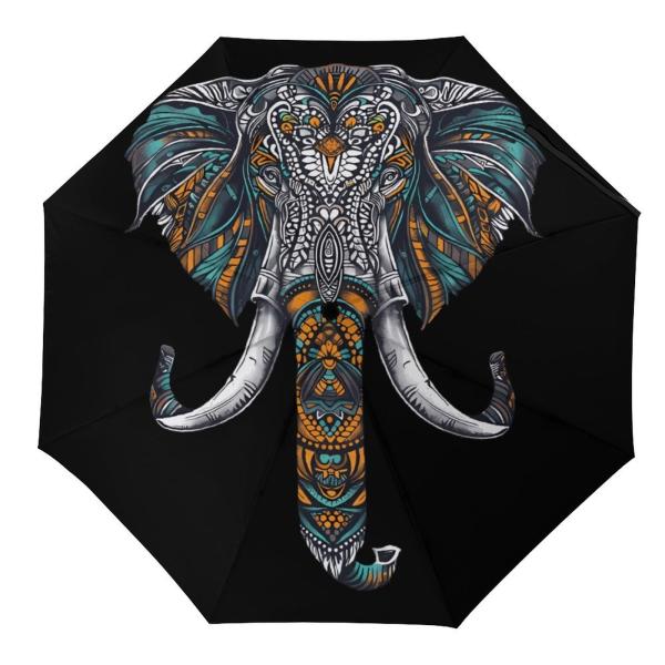 商品名:  Bohemian Elephant Printed 3 Folds Auto Umbrella Windproof Travel Umbrellas Portable for Outdoor Sun&amp;Rainブランド: ...