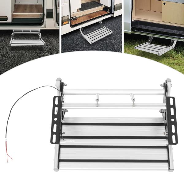 商品名:  QUEMARQUE Manual Aluminum Alloy Folding Single Step with LED Light, Drop Down Step Telescopic Anti Skid for Motorh...