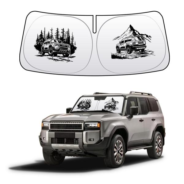 商品名: Land Crusier 250 2024年以降のフロントガラスサンシェード 車のフロントウィンドウカバー サンバイザープロテクター 折りたたみ式ブロック 紫外線 サンシェードシールド LC250アクセサリー(LC250 Wild...