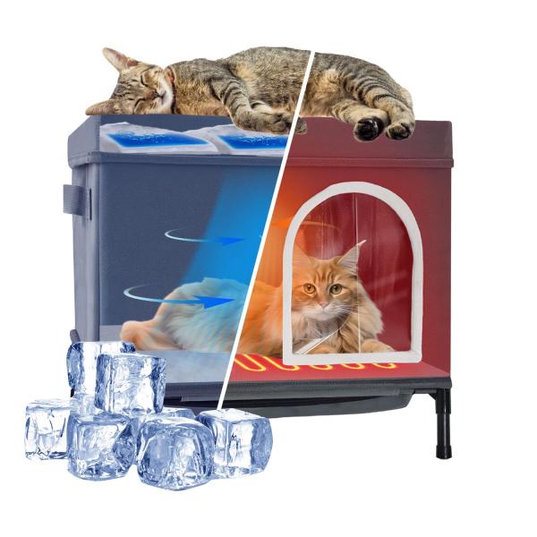 商品名:  Cooling Cat House - Dual Use Cat Bed with Heated Pad &amp; Fan - Foldable Long Lasting Coolness Air Condition Cat ...