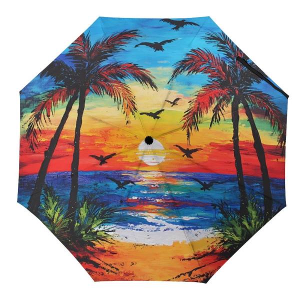 商品名:  Beach Sunset Palm Trees Travel Umbrella 3 Folds Auto Open Close Umbrellas Portable Windproof Umbrella Manualブランド: ...