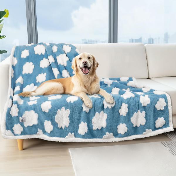 商品名: Luciphia 防水 犬 猫 ブランケット ふわふわ 厚手 フリース ペット ブランケット、洗濯可能 両面 シェルパ 鎮静ブランケット フラワープリントブランケット 中型大型犬猫用(青い雲、170x144.8 cm) Lucip...
