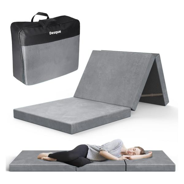 商品名:  Trifold Mattress, Single Foldable Floor Mattress 3 inch Memory Foam with Washable Cover Non-Slip Bottom, Tri Foldi...