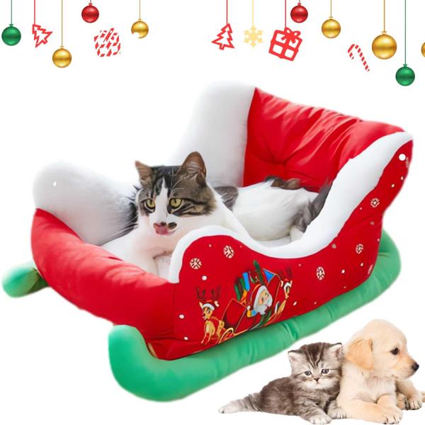 商品名:  Christmas Sleigh Dog Bed, Interesting Red Festive Pet Sleigh Bed for Medium Dogs Cat, Cozy Christmas Dog Bed, Dog ...