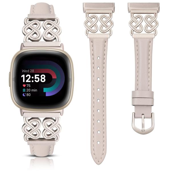 商品名: TOYOUTHS レザーバンド Fitbit Versa 4/Versa 3/Sense 2/Senseバンド レディース エレガントでドレッシーなスリムレザーストラップ デザイナーハート型ノットバックル付き Versa 4 Se...