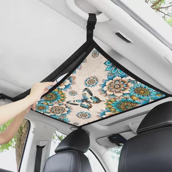 商品名:  Dreaweet Boho Car Ceiling Cargo Net Pocket,31" x 24" Adjustable Roof Double-Layer and Load-Bearing Storage Net,But...